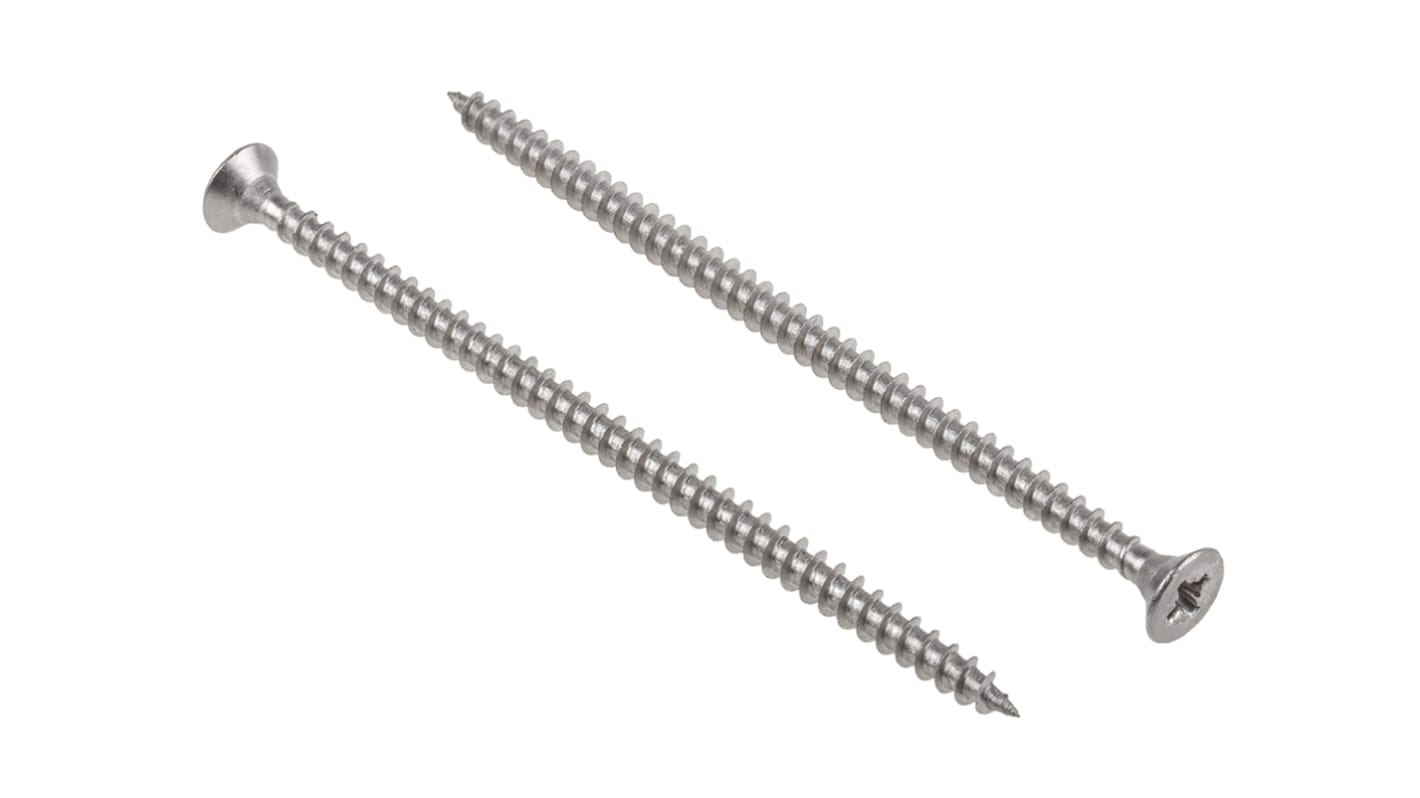 RS PRO Pozidriv Countersunk Stainless Steel Wood Screw, A2 304, 5mm Thread, 100mm Length | RS