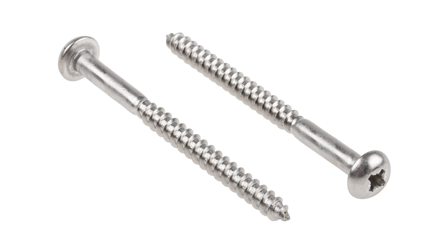RS PRO Pozidriv Round Stainless Steel Wood Screw, A2 304, 5mm Thread ...