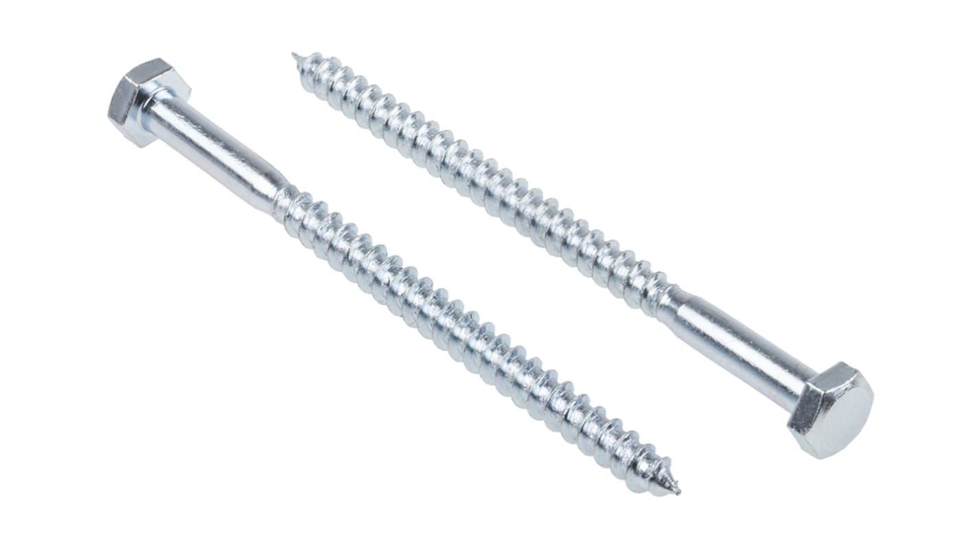 RS PRO Hex Coach Screw, Steel Bright Zinc Plated, 6mm x 90mm | RS