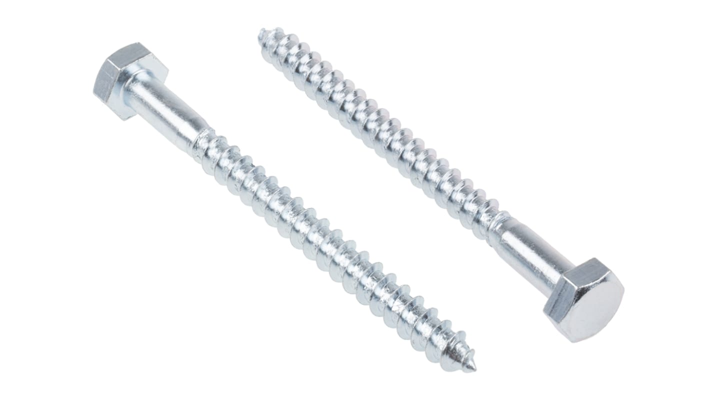 RS PRO Hex Coach Screw, Steel Bright Zinc Plated, 10mm x 120mm | RS