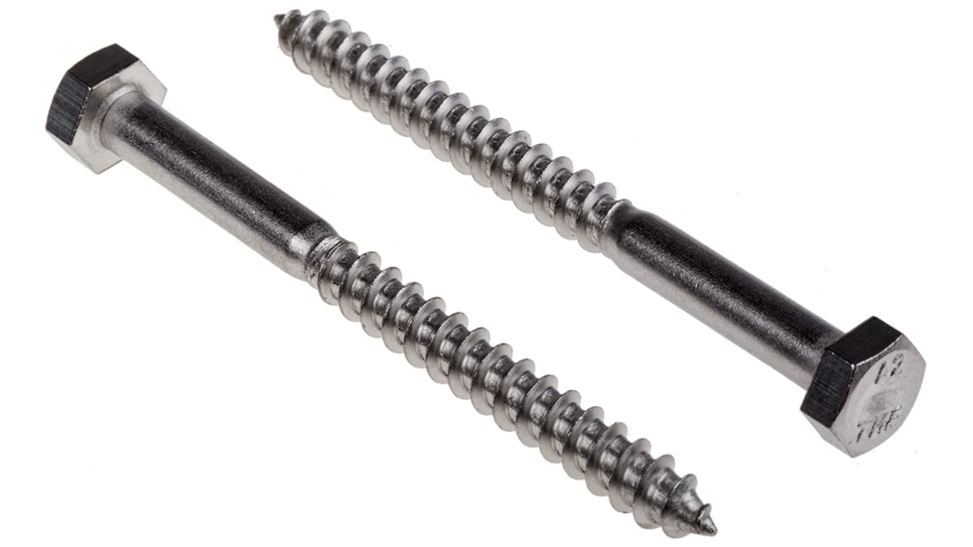 RS PRO Hex Coach Screw, Stainless Steel, 6mm x 70mm | RS