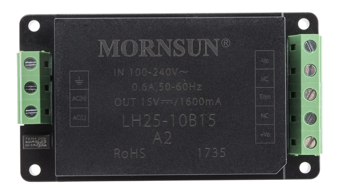 RS PRO AC-DC Converter, 15V dc, 1.6A, 25W, 1 Output, 264 V ac, 370 V dc ...