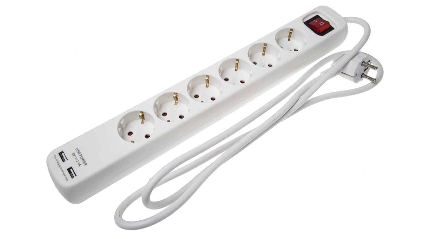 RS PRO 1.5m 6 Socket Schuko Extension Lead, 250 V | RS