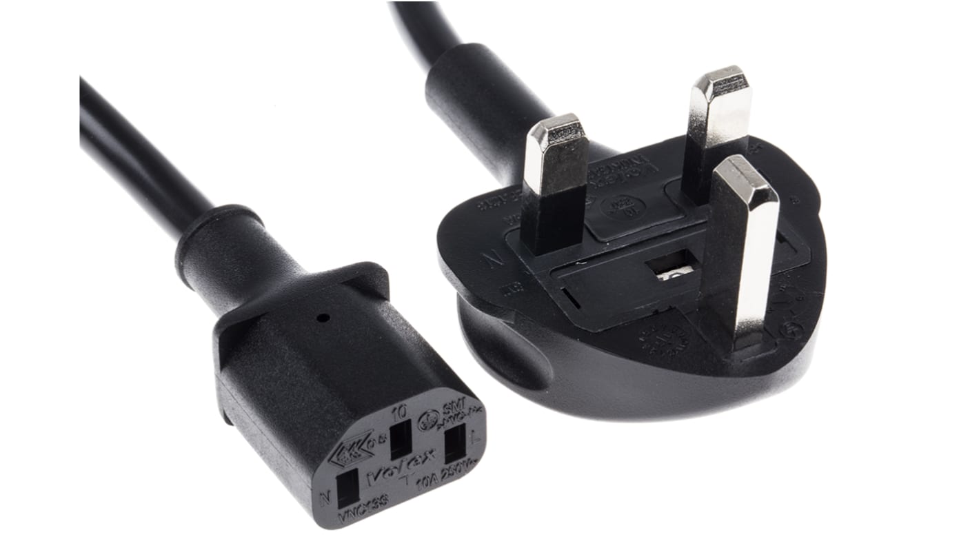 RS PRO IEC C13 Socket to Type G UK Plug Power Cord, 1.8m | RS