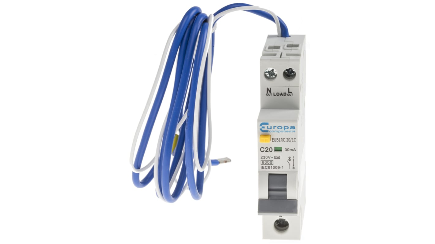 EUB1RC.20/1C | Europa RCBO, 20A Current Rating, 1+N Poles, 30mA Trip ...