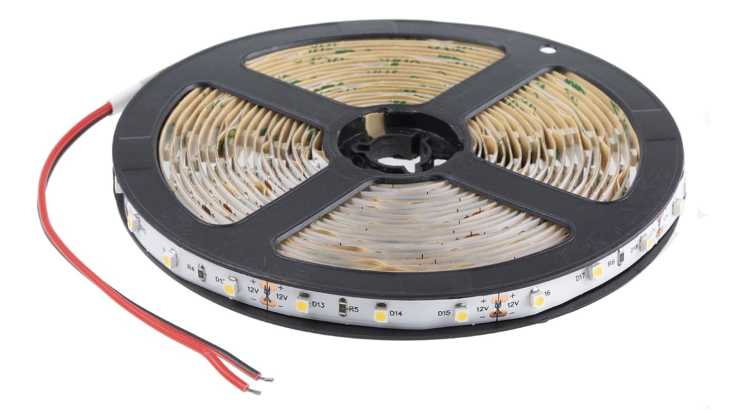 RS PRO 12V Neutral White LED Strip Light, 4000 → 4500K Colour Temp, 5m ...