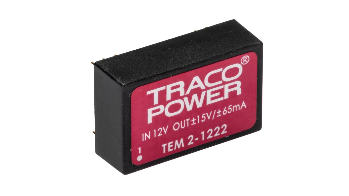 TEM 2-1222 | TRACOPOWER TEM 2 DC-DC Converter, ±15V dc/ ±65mA Output, 10.8 → 13.2 V dc Input, 2W ...