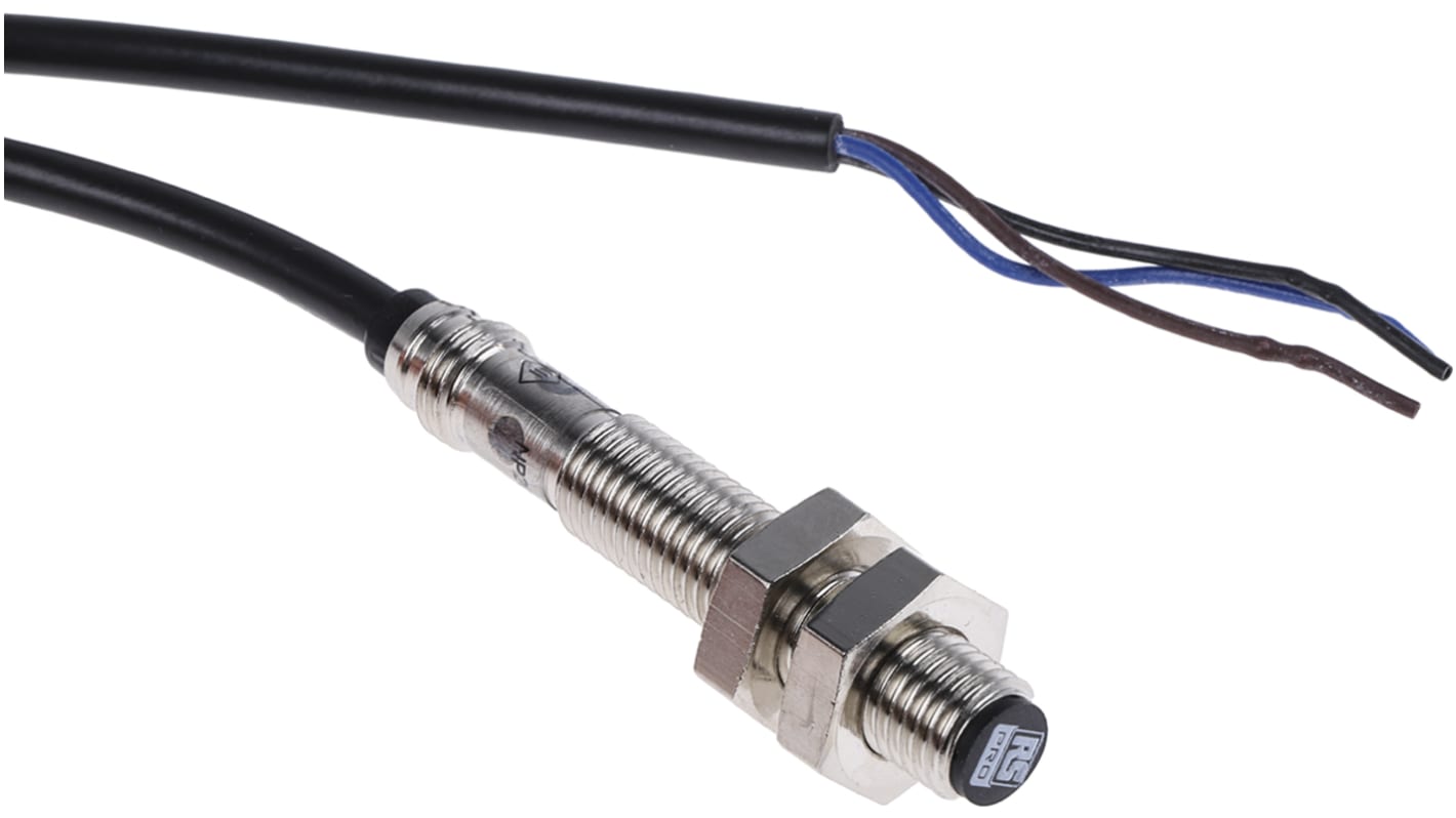 RS PRO Inductive Barrel-Style Proximity Sensor, M8 x 1, 1.5 mm Detection, PNP Output, 10 → 30 V ...