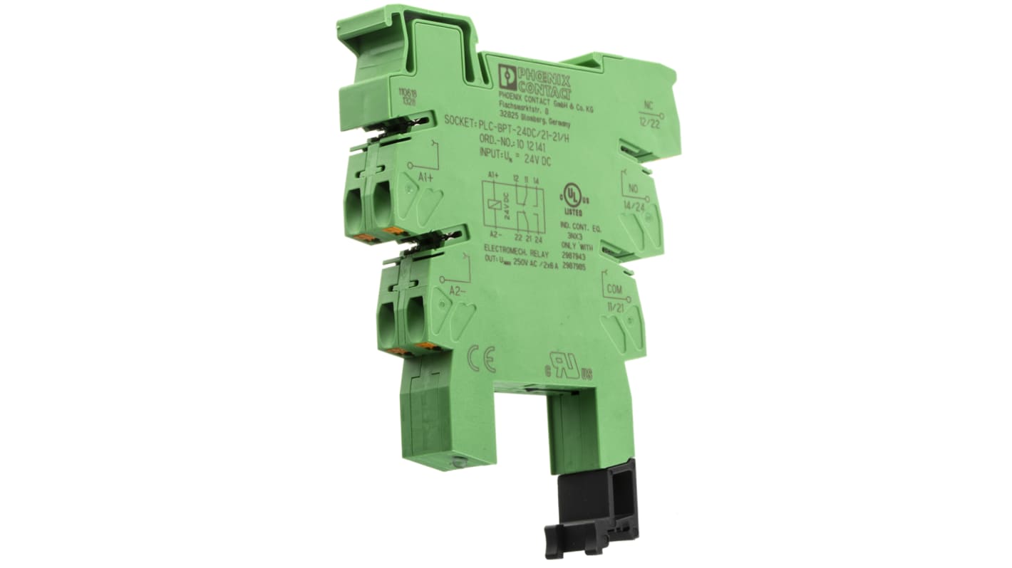 1012141 | Phoenix Contact PLC-BPT 2 Pin 24V dc DIN Rail Relay Socket ...