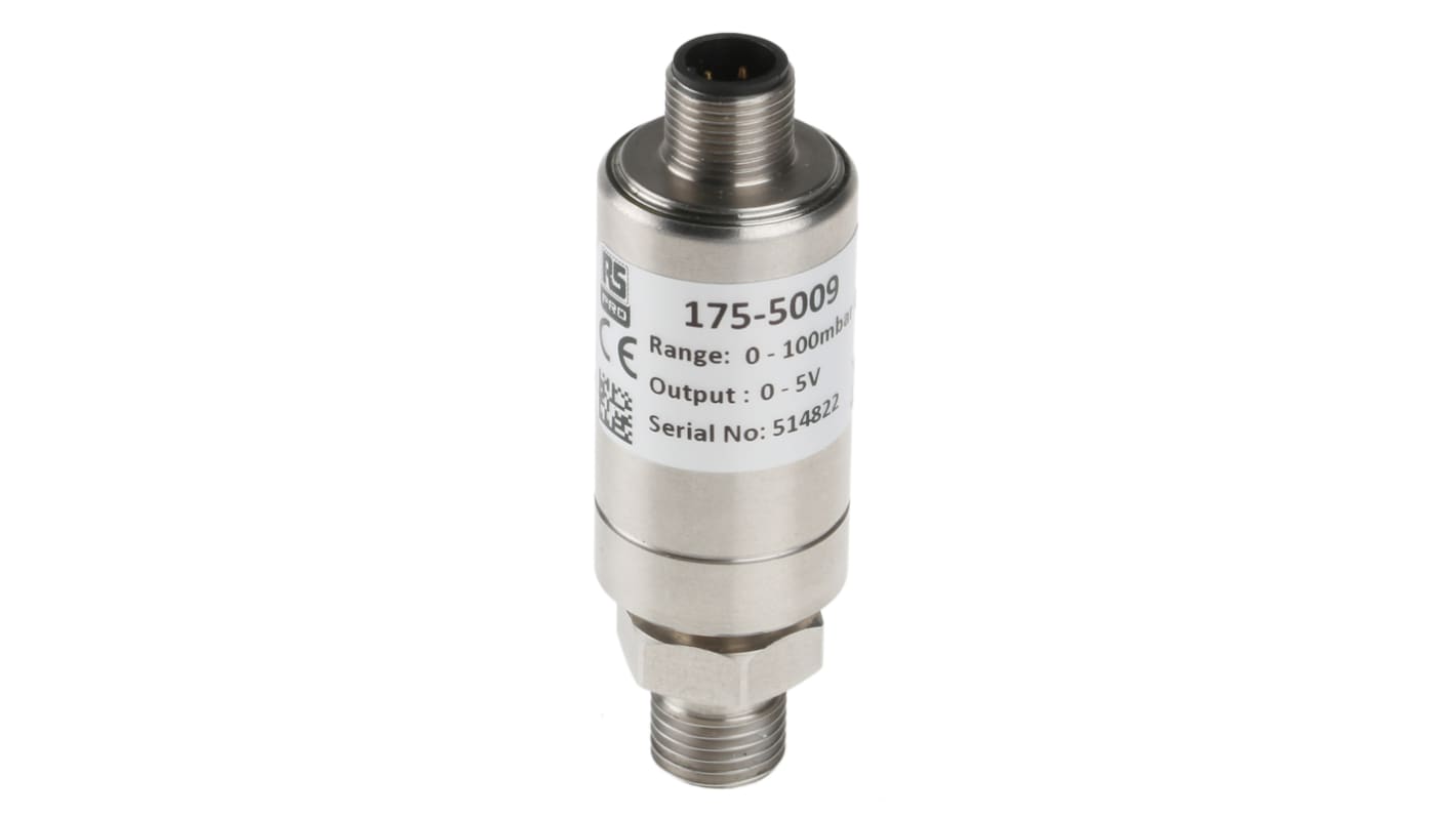 RS PRO Pressure Sensor, 0bar Min, 0.1bar Max, Analogue Output, Relative Reading | RS