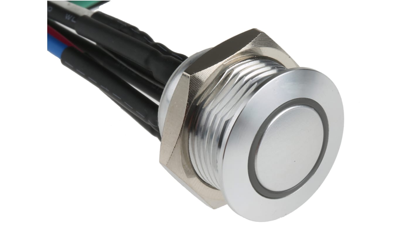 RS PRO Illuminated Push Button Switch, Momentary, Panel Mount, 16mm Cutout, SPST, RGB LED, 36V ...