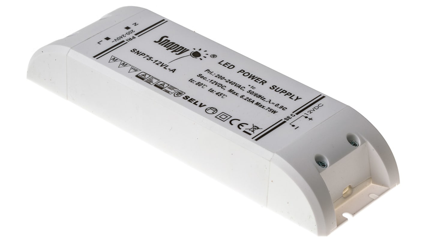 RS PRO LED Driver, 12V Output, 75W Output, 6.25A Output, Constant ...