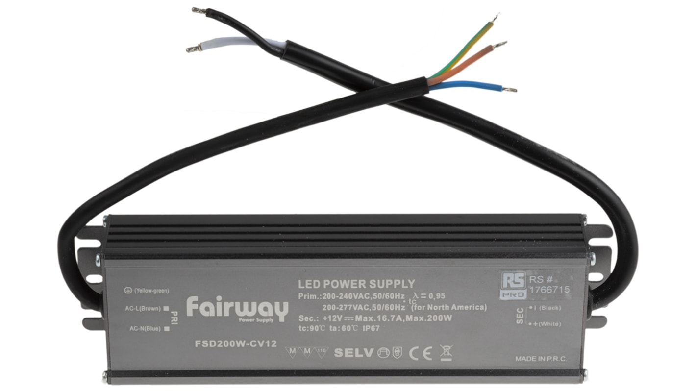 RS PRO, 12V Output, 200W Output, 16.7A Output, Constant Voltage | RS