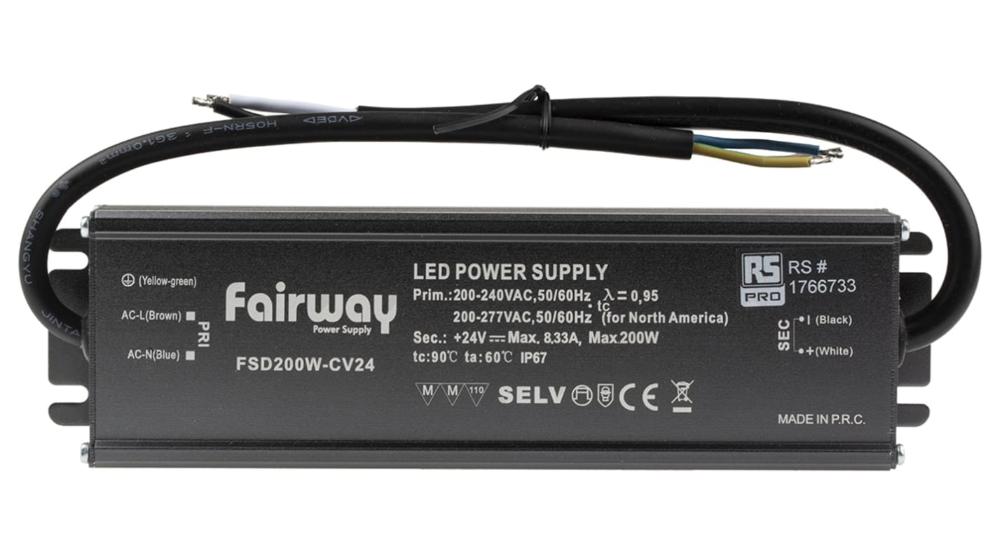 RS PRO LED Driver, 24V Output, 200W Output, 8.33A Output, Constant Voltage | RS