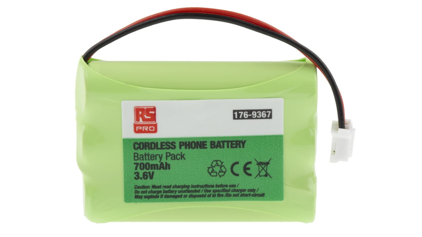 RS PRO 3.6V NiMH Rechargeable Battery Pack, 700mAh - Pack of 1 | RS