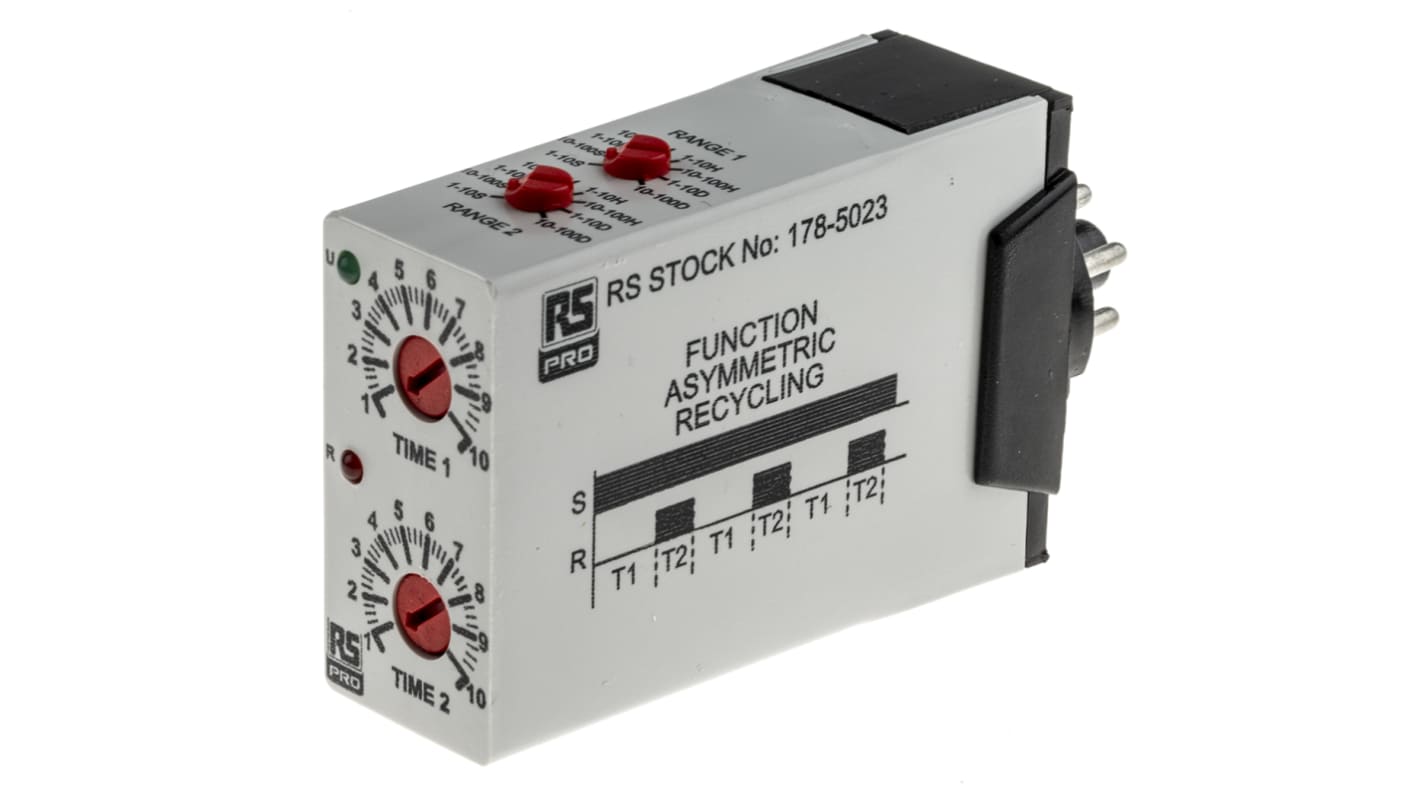 RS PRO Plug In Timer Relay, 12 → 240V ac/dc, 0.1 s → 10days, 1-Function ...