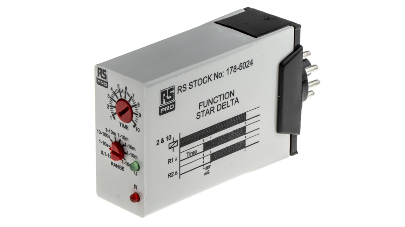 RS PRO Plug In Timer Relay, 12 → 240V ac/dc, 0.1 s → 10min, 1-Function ...