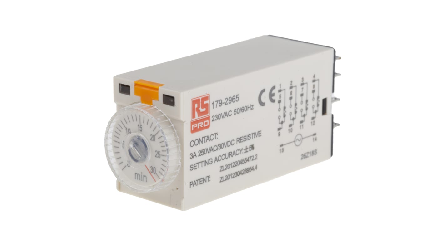 RS PRO Plug In Timer Relay, 230V ac, 4-Contact, 1 → 30min, 1-Function ...