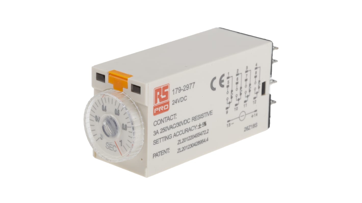 RS PRO Plug In Timer Relay, 24V dc, 4-Contact, 0.1 → 1s, 1-Function ...