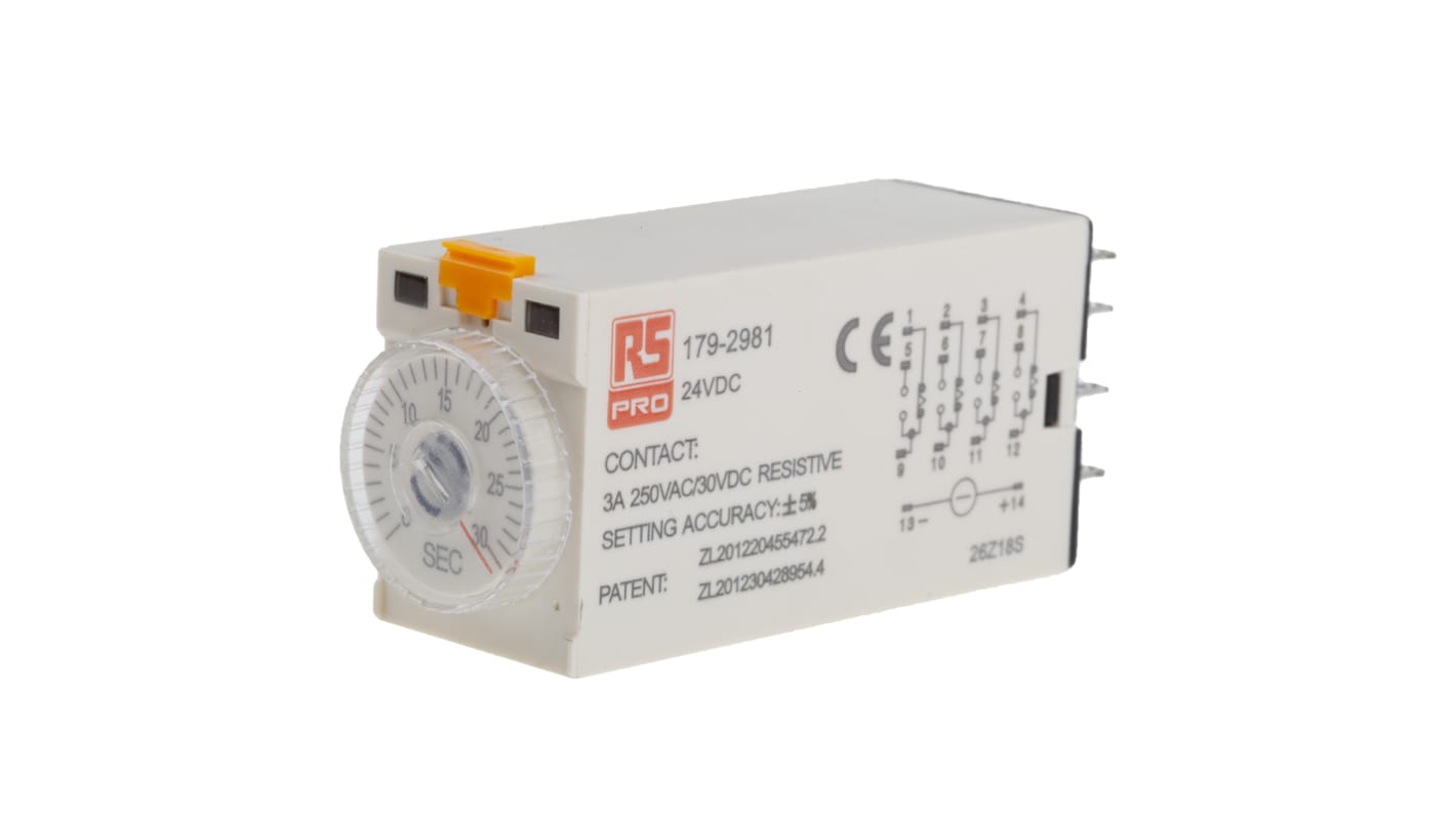 RS PRO Plug In Timer Relay, 24V dc, 4-Contact, 1 → 30s, 1-Function ...