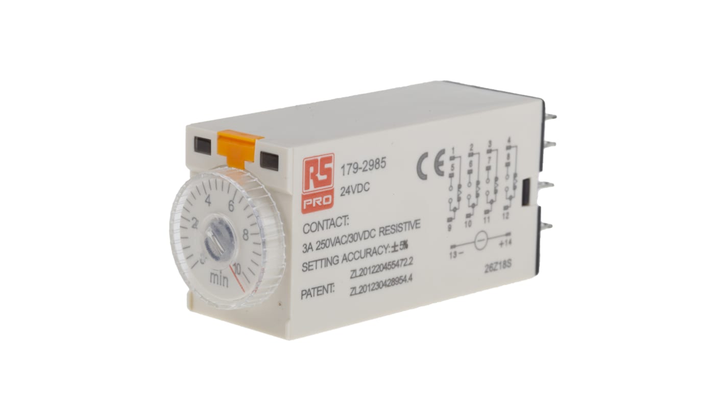 RS PRO Plug In Timer Relay, 24V dc, 4-Contact, 0.5 → 10min, 1-Function ...