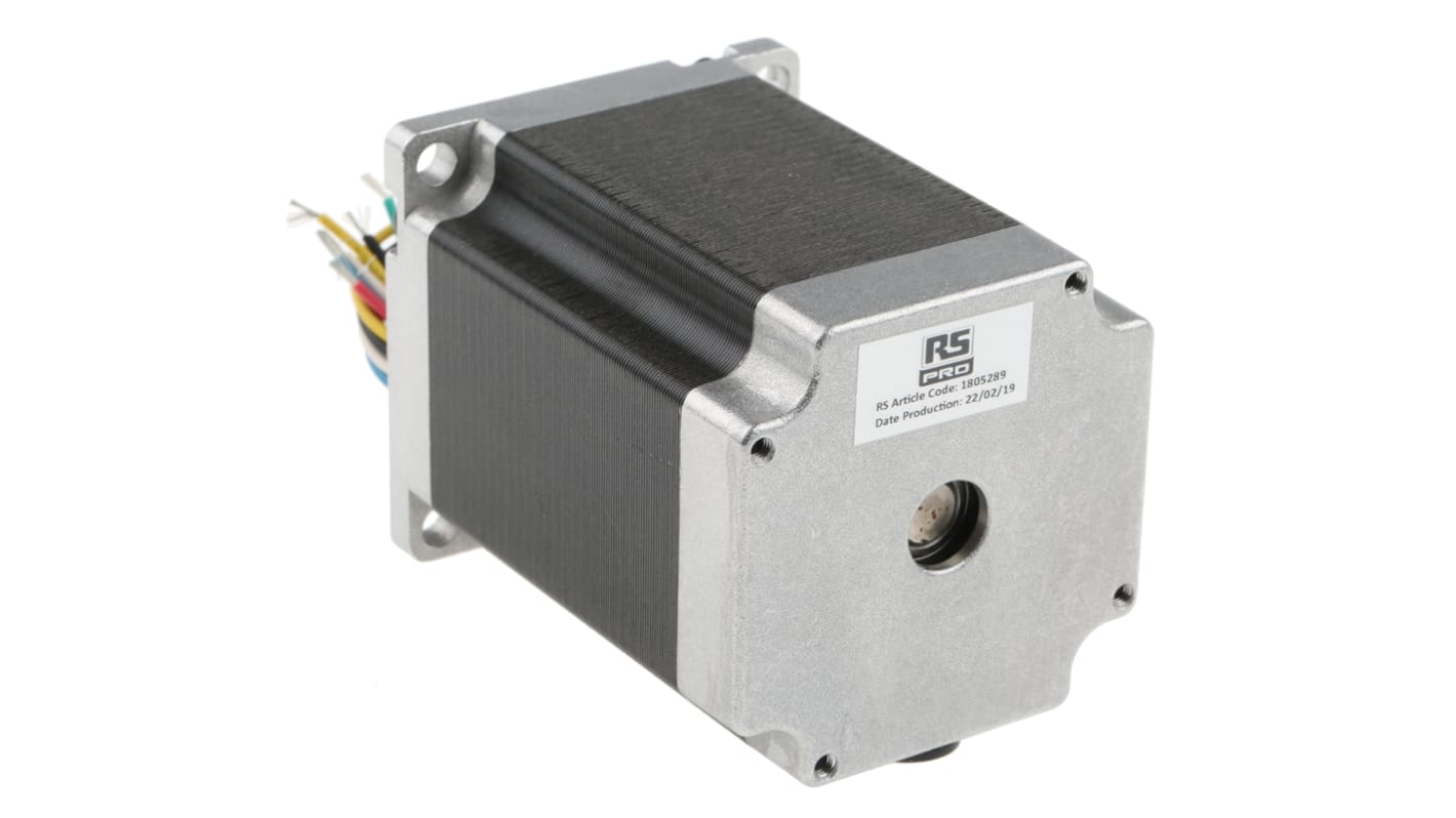 RS PRO Hybrid Stepper Motor, 8.6 V, 1.8°, 56.4 x 56.4mm Frame, 6.35mm ...