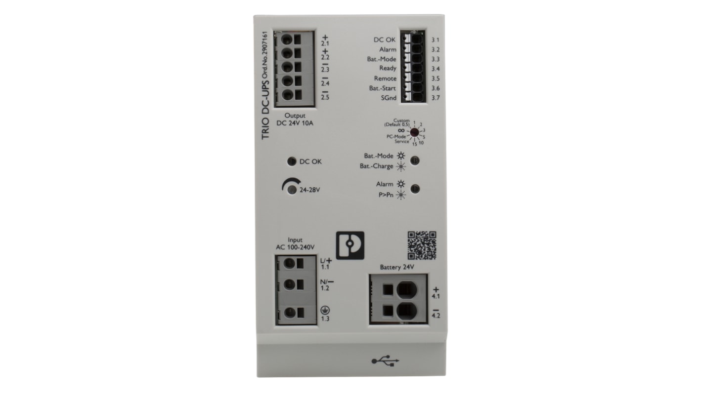 2907161 | Phoenix Contact 100 → 240V ac Input DIN Rail Uninterruptible ...