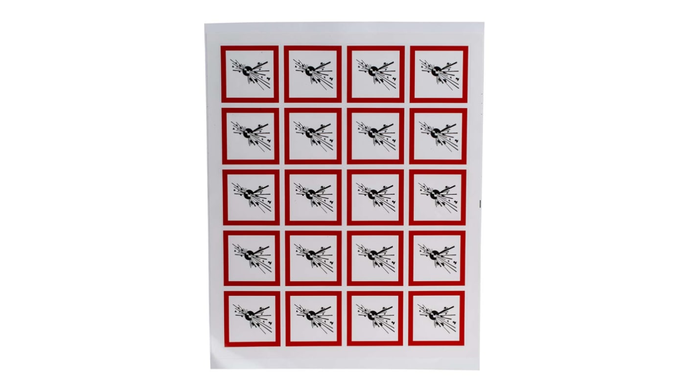 RS PRO White Gloss Polymeric Vinyl Safety Labels, GHS Explosive-Text 40 ...