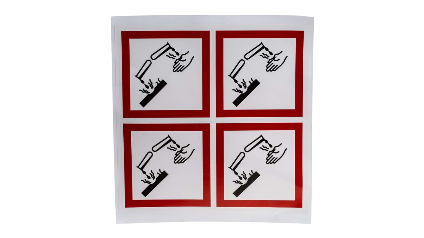 RS PRO White Gloss Polymeric Vinyl Safety Labels, GHS Corresive-Text ...