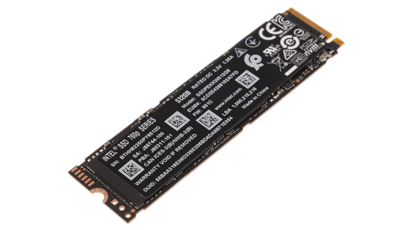 英特尔 512 GB固态硬盘 SSD, NVMe, PCIe Gen 3.0 x4接口, 工业用, M.2, TLC, AES-256 ...