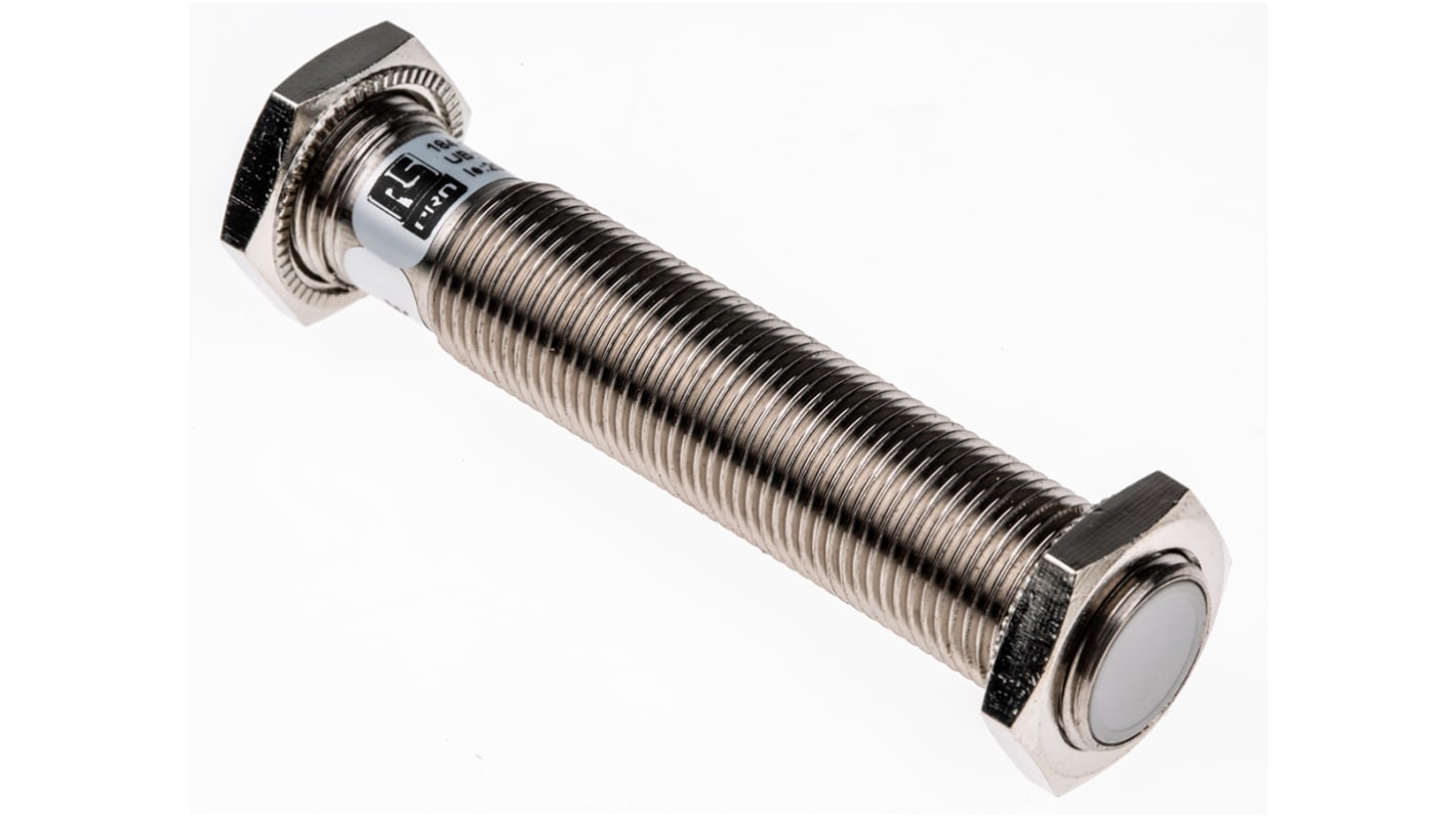 RS PRO Capacitive Barrel-Style Proximity Sensor, M12 x 1, 2 mm Detection, NPN Output, 10 → 30 V ...