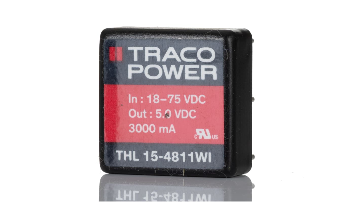 THL 15-4811WI | TRACOPOWER THL 15WI DC-DC Converter, 5V dc/ 3A Output, 18 → 75 V dc Input, 15W ...
