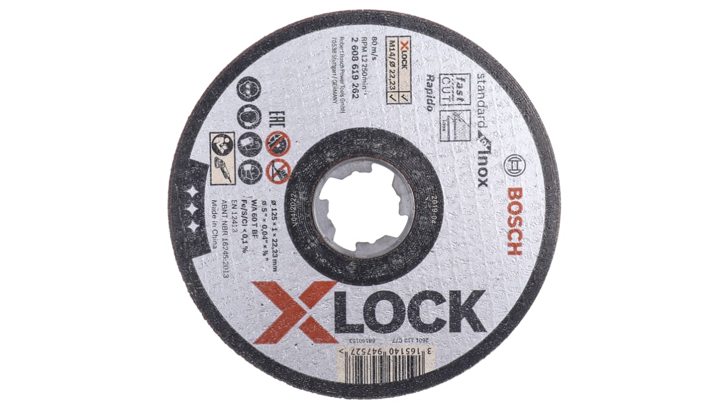 2608619262 | Bosch X-LOCK Cutting Disc, 125mm x 1mm Thick, 25 in pack | RS