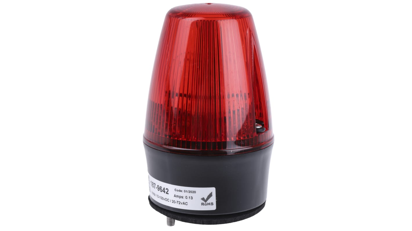 RS PRO Red Flashing Beacon, 10 → 100 V dc, 20 → 72 V ac, Surface Mount ...