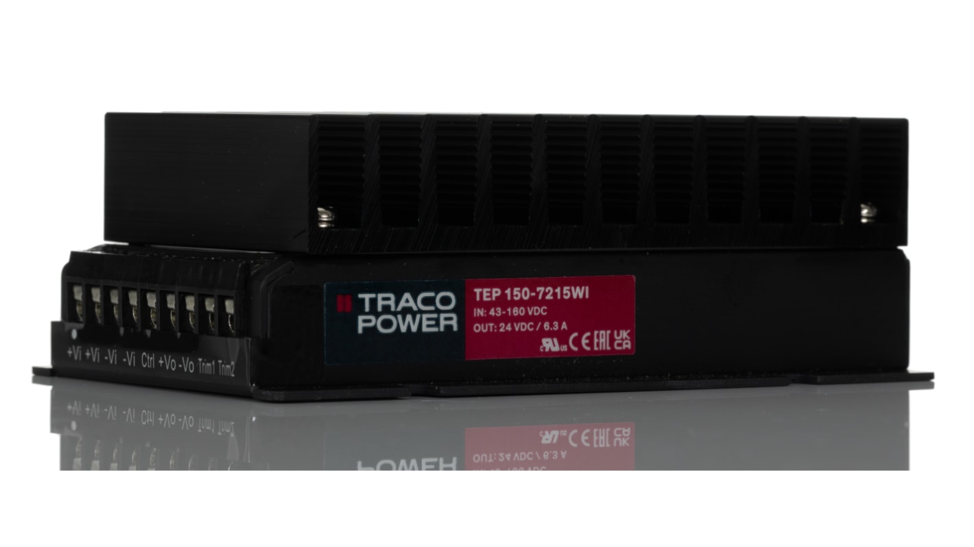TEP 150-7215WI | TRACOPOWER TEP 150 DC-DC Converter, 24V dc/ 6.3A Output, 46 → 160 V dc Input ...