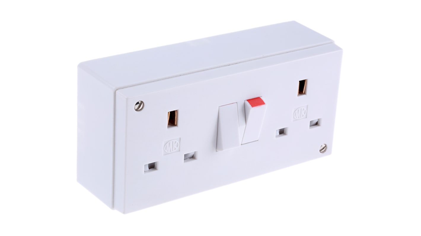 2949 WHI | MK Electric White 2 Gang Plug Socket, 2 Poles, 13A, Type G ...