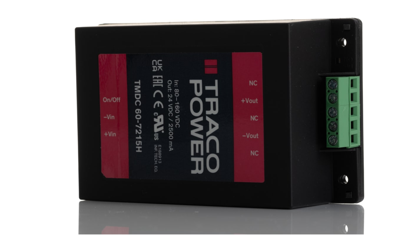 TMDC 60-7215H | TRACOPOWER TMDC 60H DC-DC Converter, 24V dc/ 2.5A Output, 80 → 160 V dc Input ...