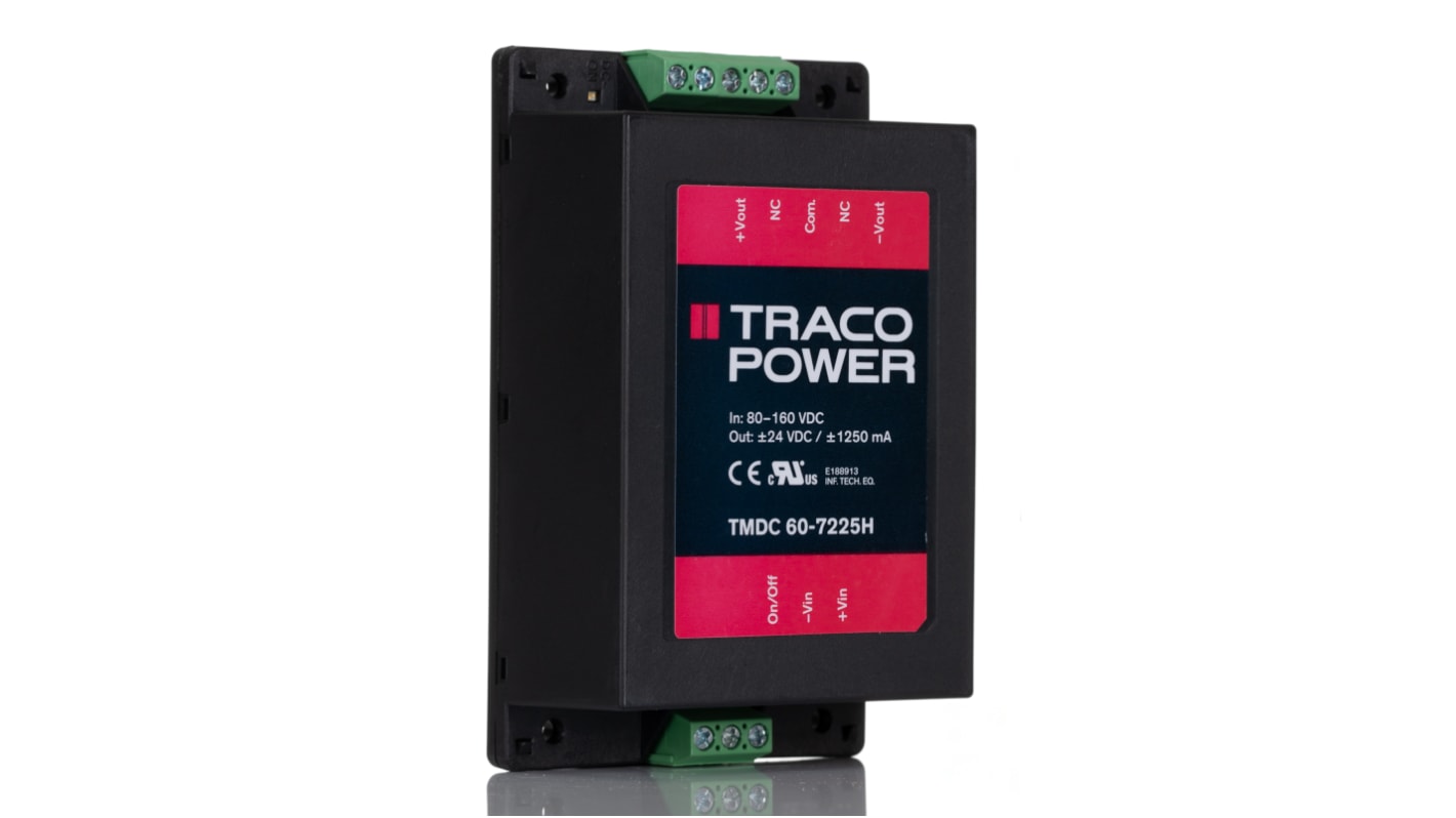 TMDC 60-7225H | TRACOPOWER TMDC 60H DC-DC Converter, ±24V dc/ 1.2A Output, 80 → 160 V dc Input ...