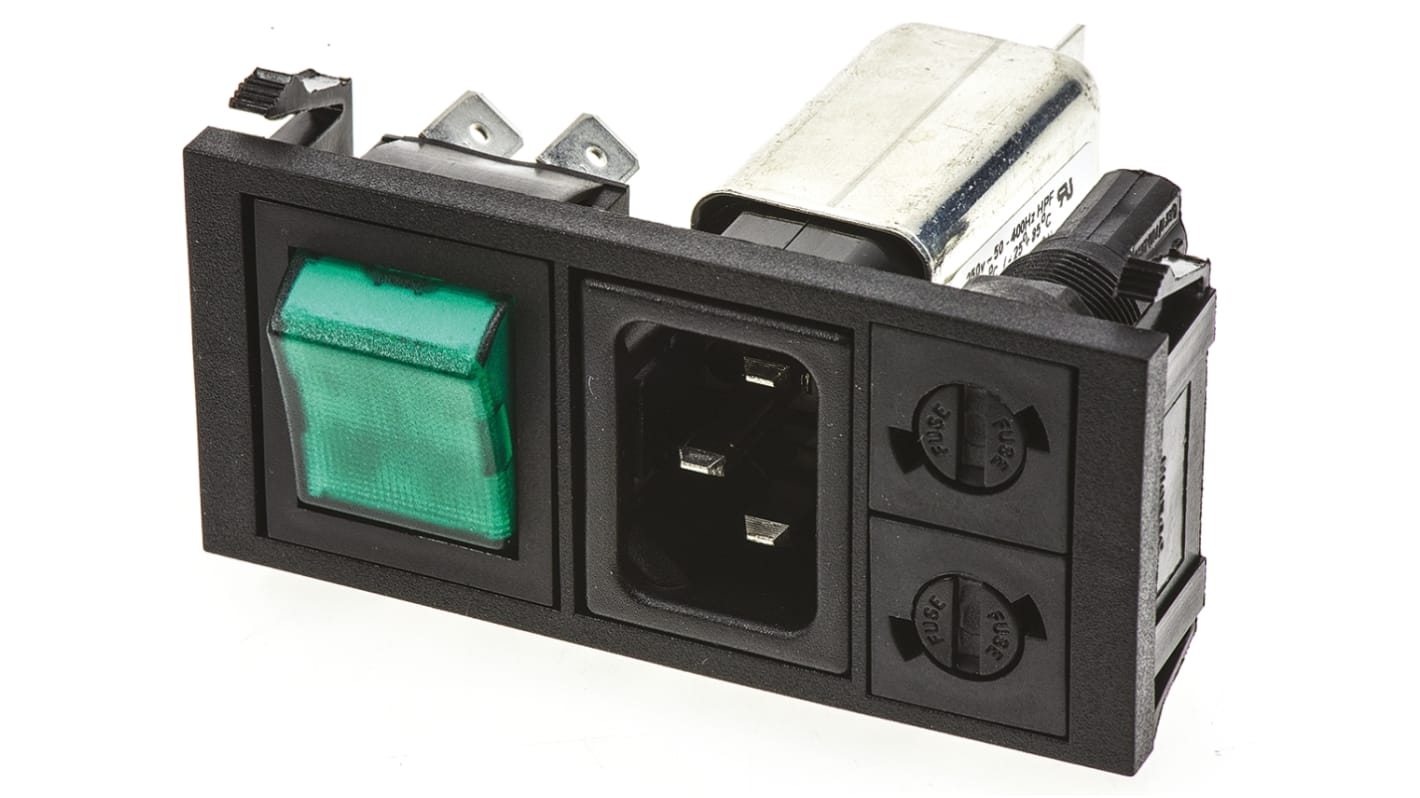 Bulgin 10A, 250 V ac Male Snap-In IEC Filter 2 Pole BZV03/A0620/09 2 ...