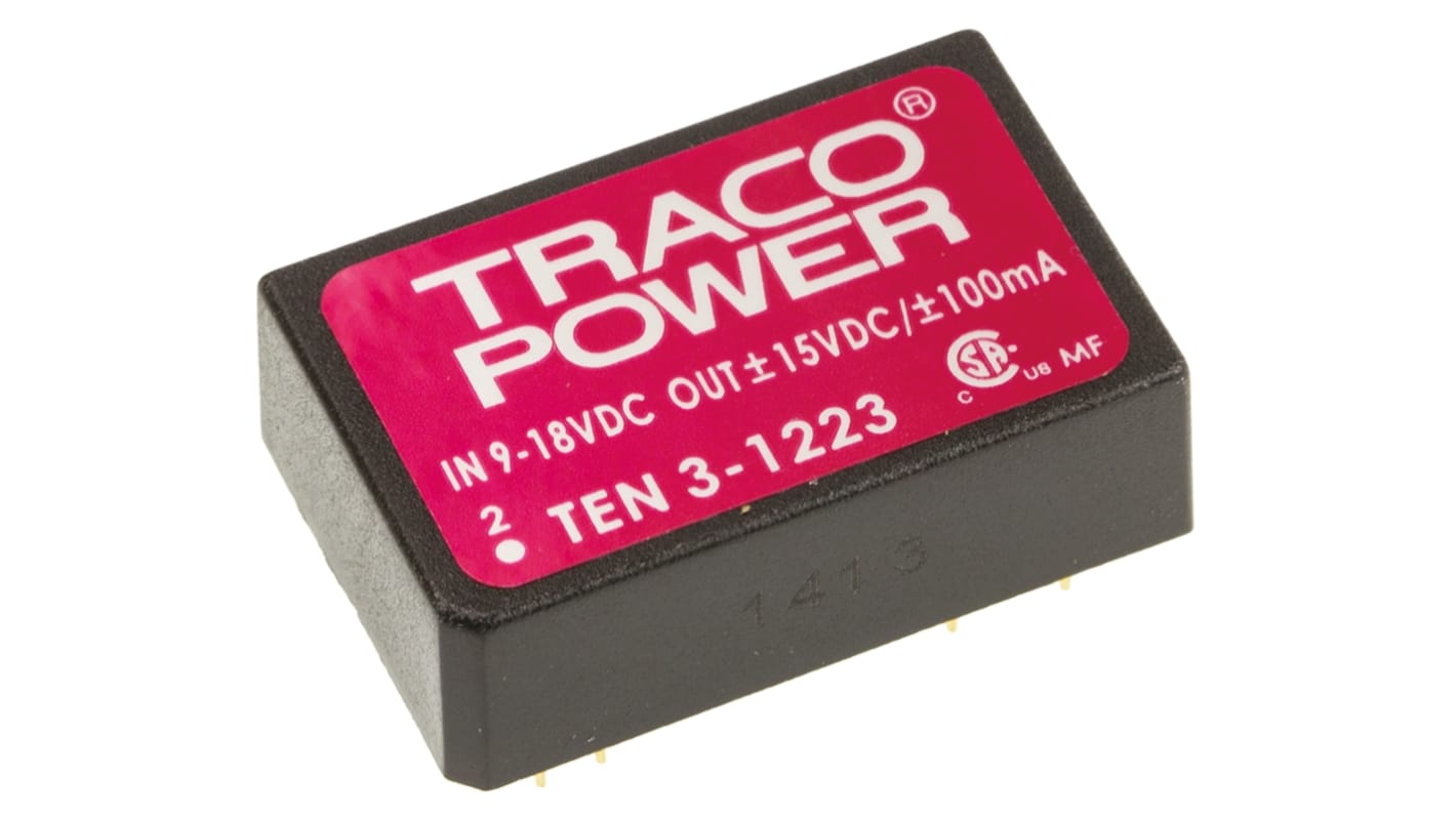 TEN 3-1223 | TRACOPOWER TEN 3 DC-DC Converter, ±15V dc/ ±100mA Output, 9 → 18 V dc Input, 3W ...