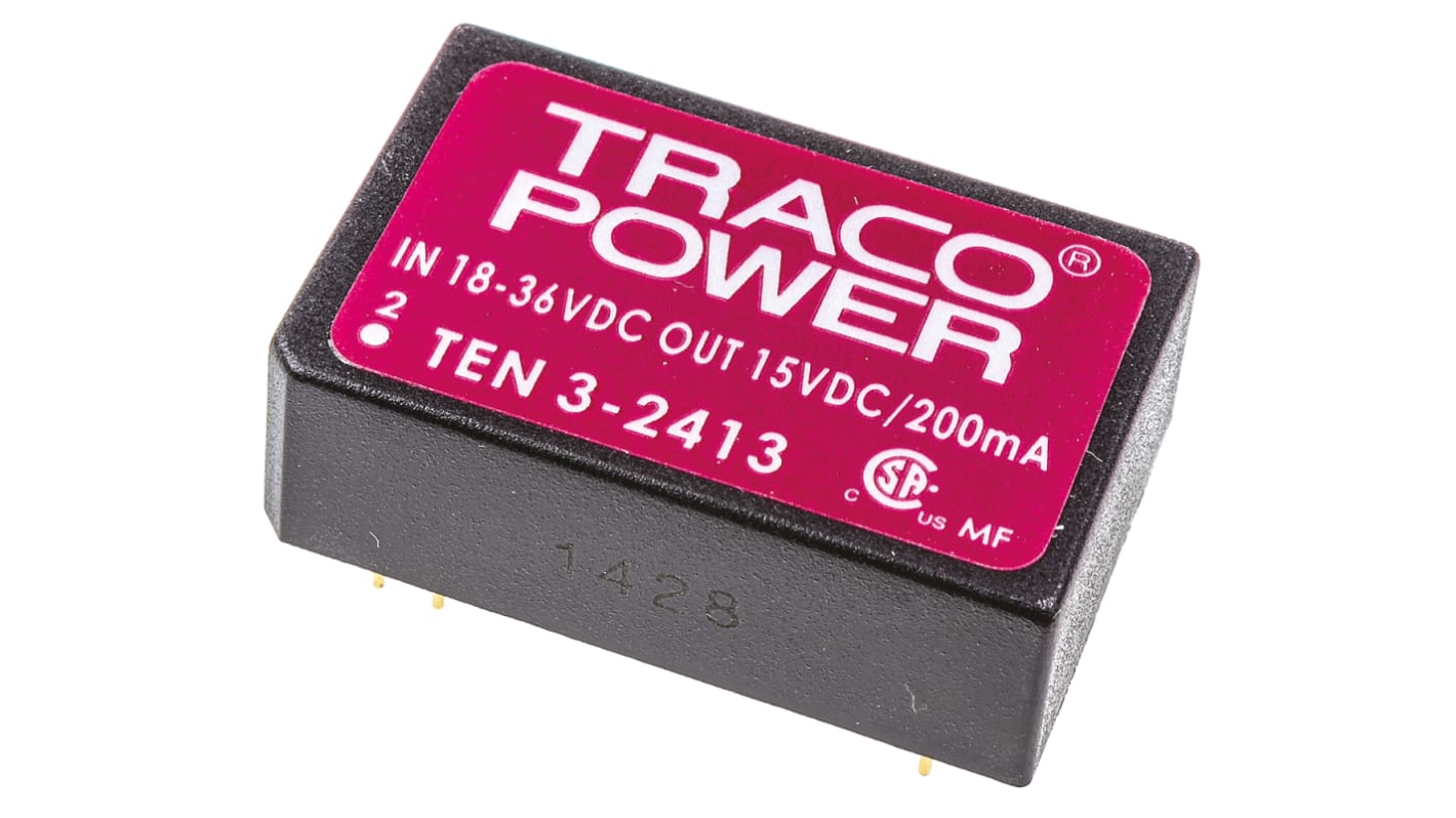 TRACOPOWER DC-DCコンバータ Vout：15V dc 18 → 36 V dc, 3W, TEN 3-2413 | RS