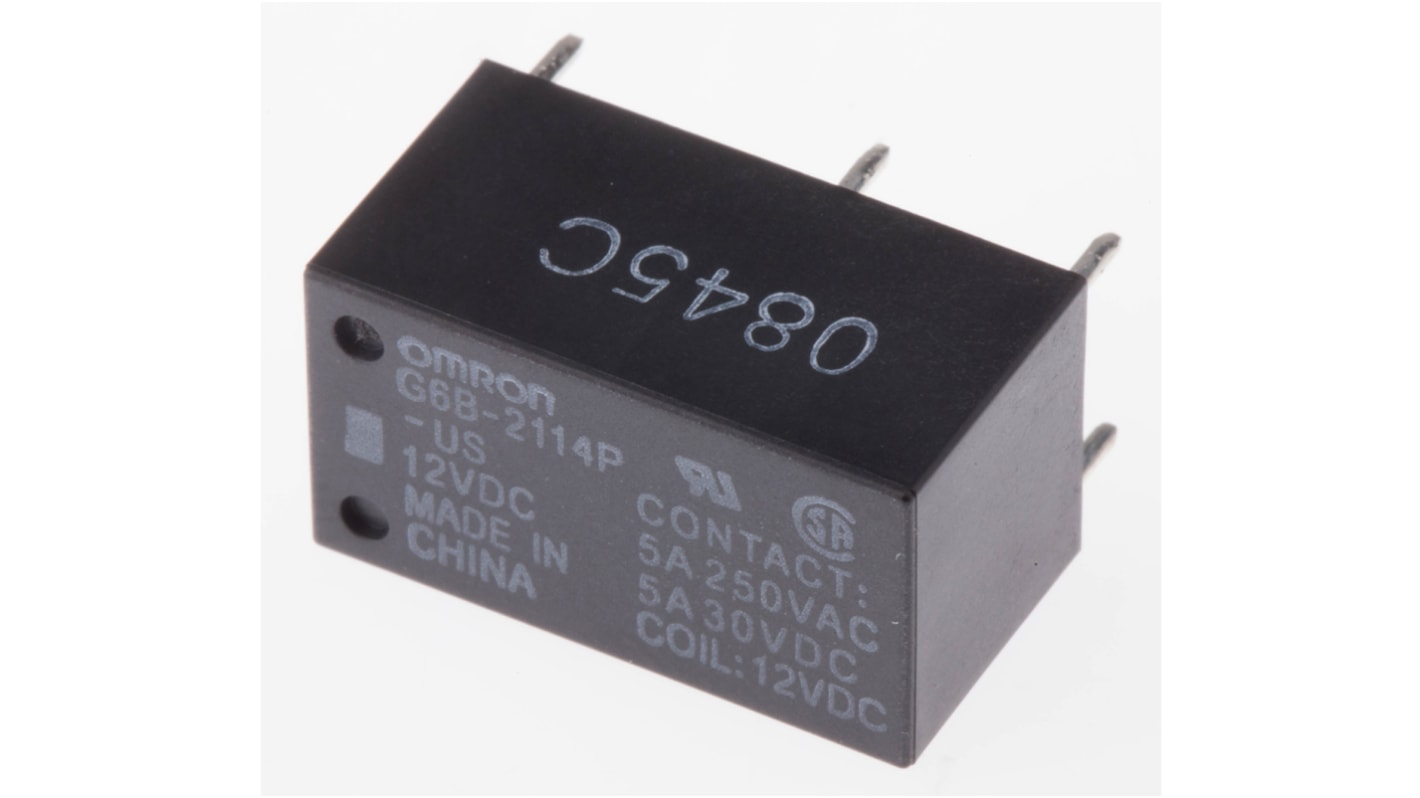 G6B-2114P-US DC12 | Omron PCB Mount Power Relay, 12V dc Coil, 5A Switching Current, SPST-NC ...