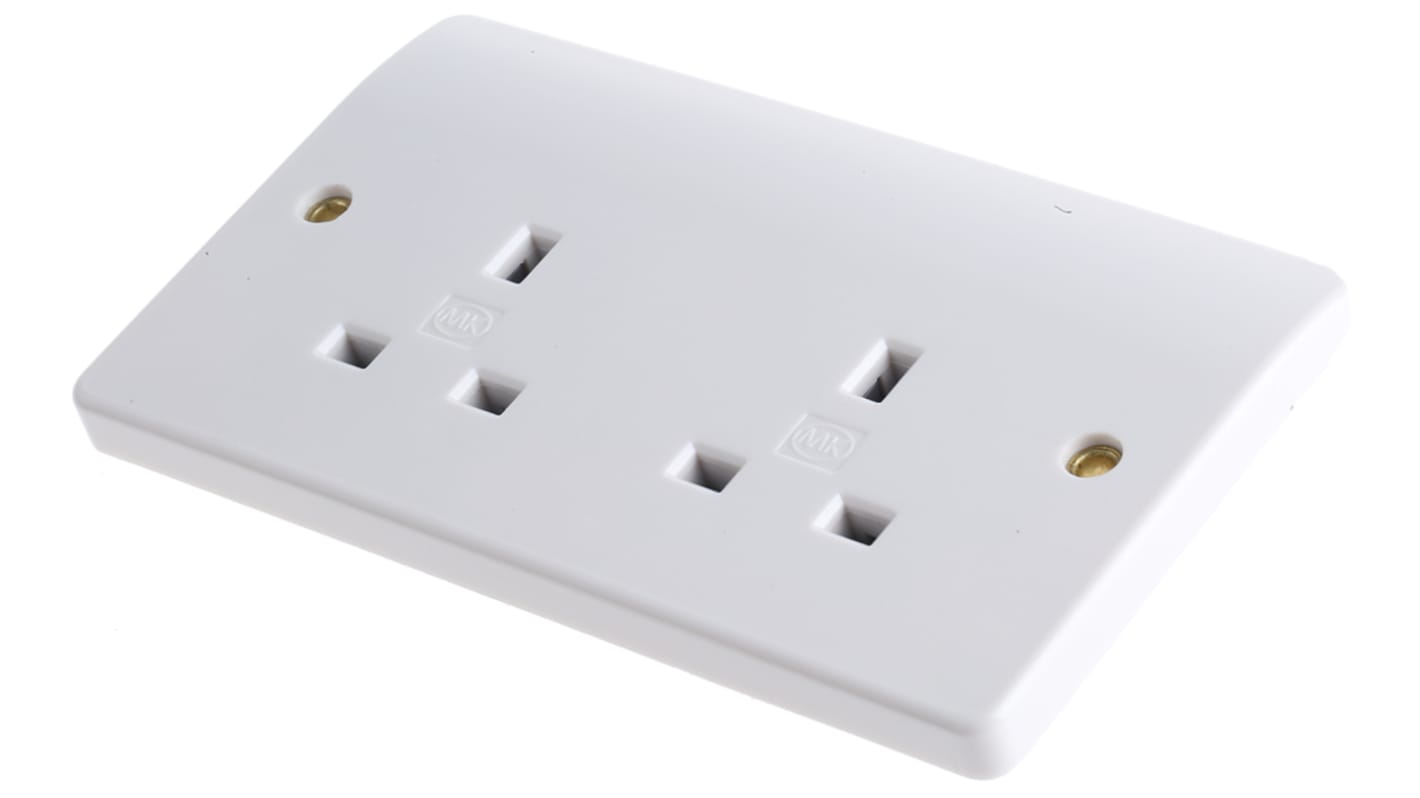 K781 WHI | MK Electric White 2 Gang Plug Socket, 13A, Type G - British ...