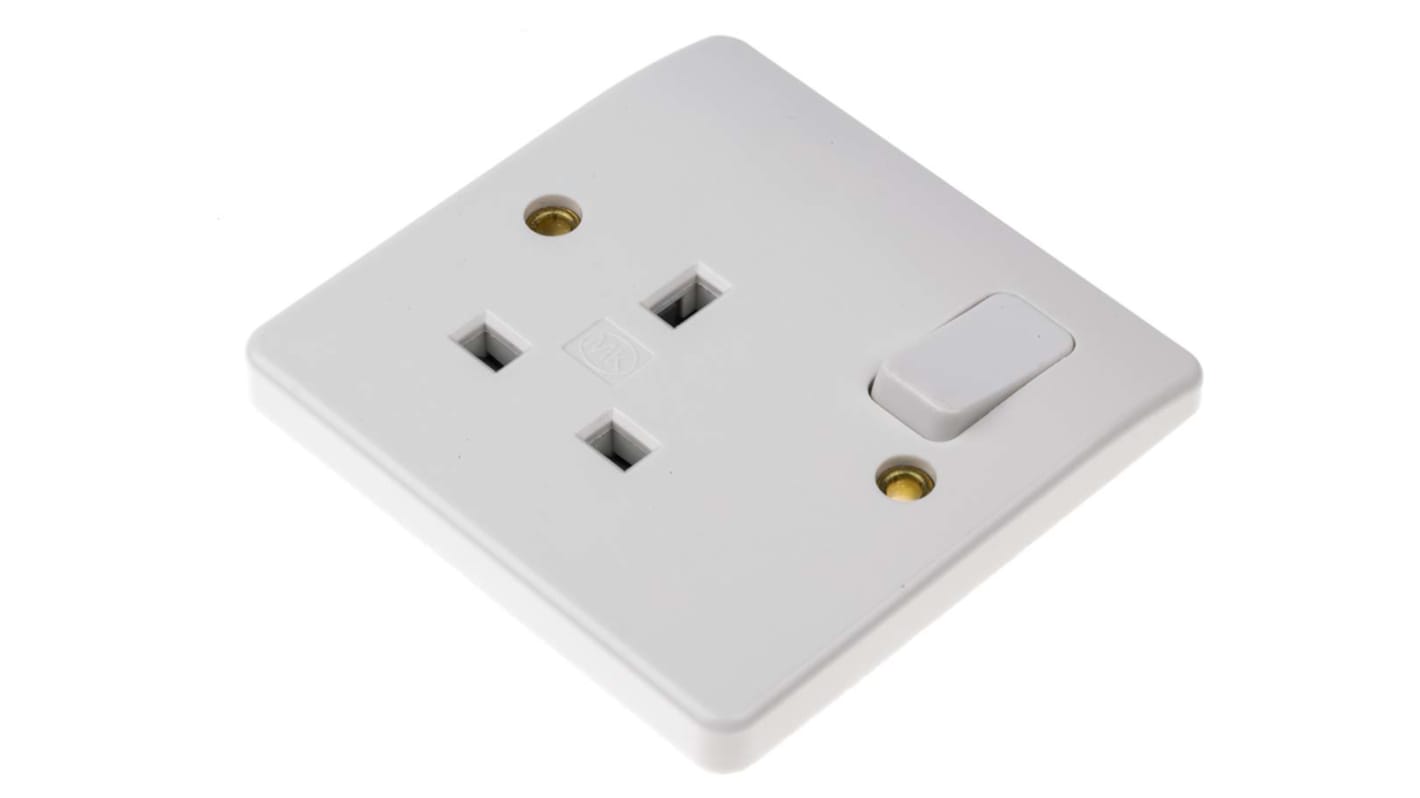 K2757 WHI | MK Electric White 1 Gang Plug Socket, 2 Poles, 13A, Type G ...