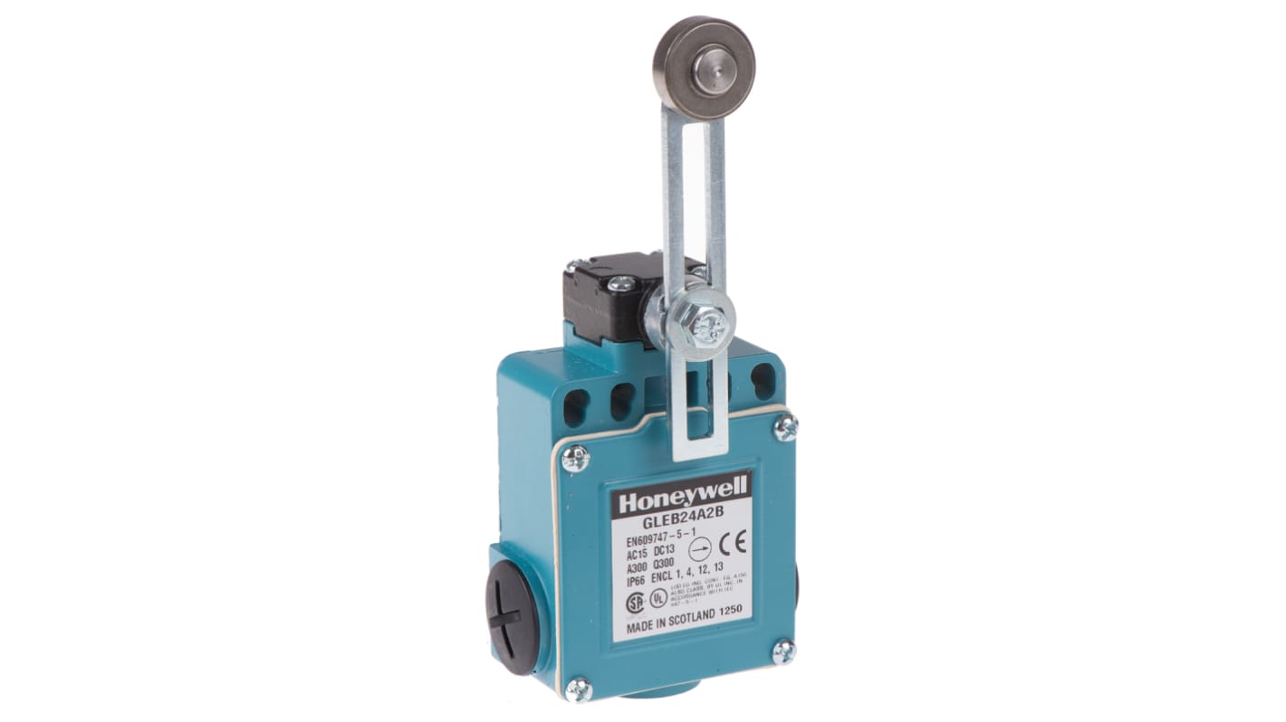 GLEB24A2B | Honeywell GLE Series Adjustable Roller Lever Limit Switch, 2NO/2NC, IP67, DPDT, Die ...