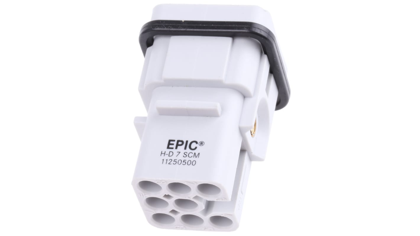 11250500 | EPIC Heavy Duty Power Connector Insert, 10A, Male, H-D Series, 7 Contacts | RS