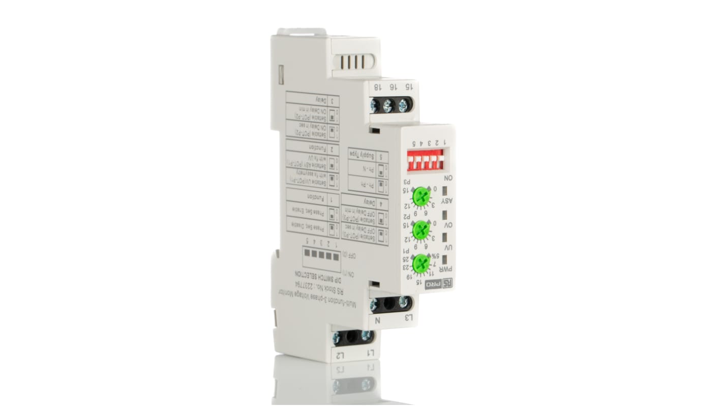 RS PRO Phase Monitoring Relay, 3 Phase, SPDT, DIN Rail | RS