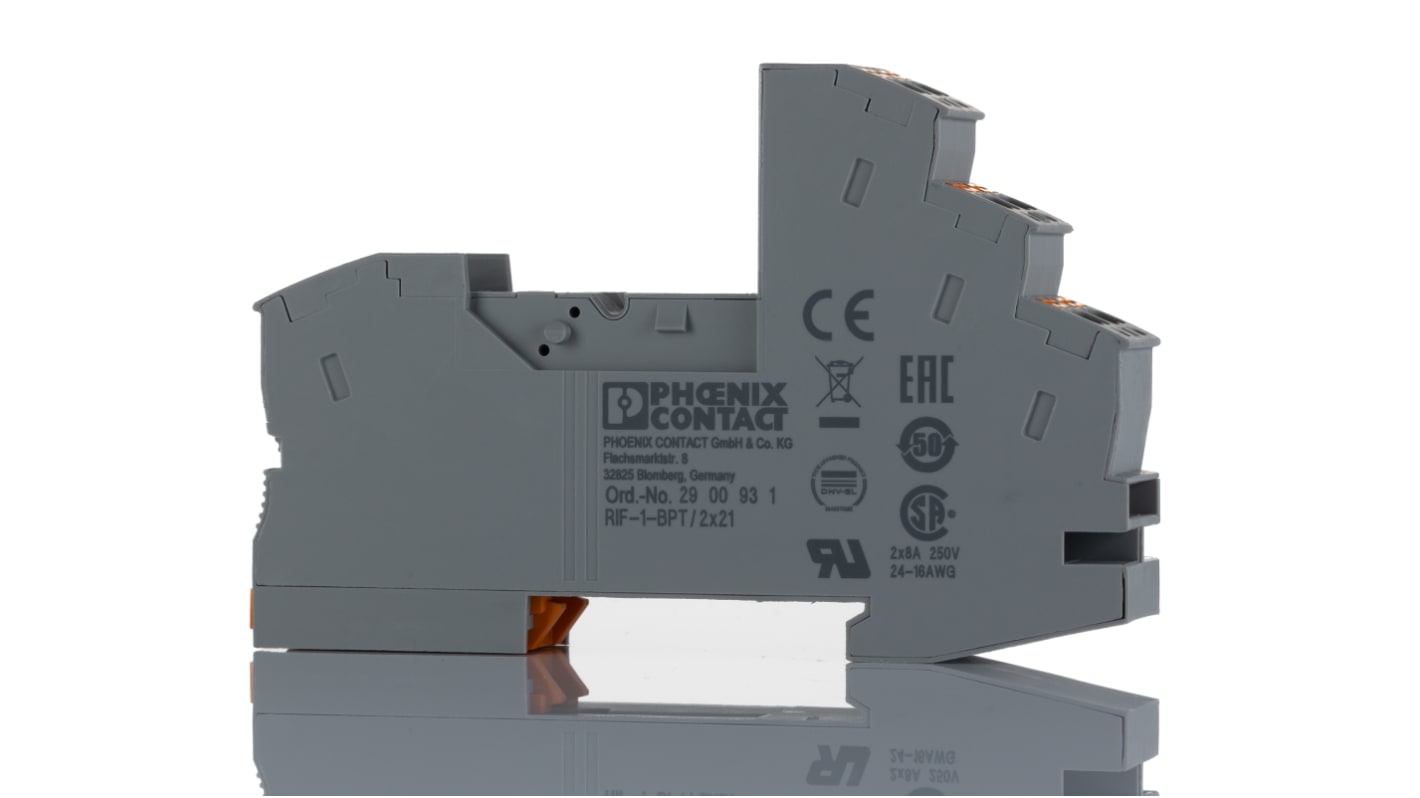 2900931 | Phoenix Contact RIF-1-BPT/2X21 250V ac/dc Relay Base | RS