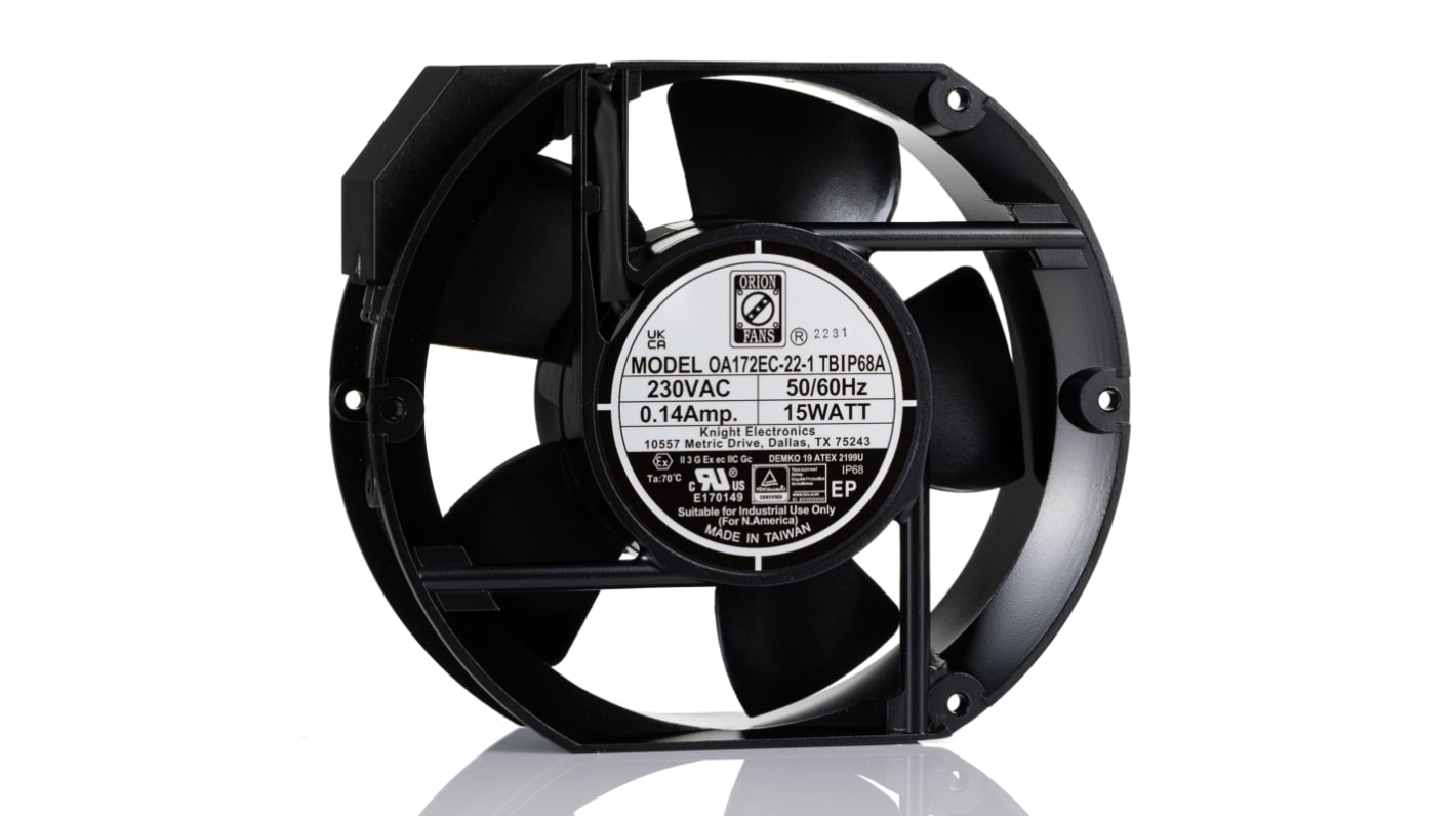 RS PRO Axial Fan, 230 V ac, AC Operation, 220 ± 15%cfm, 15 ± 15%W, 0.14 ...