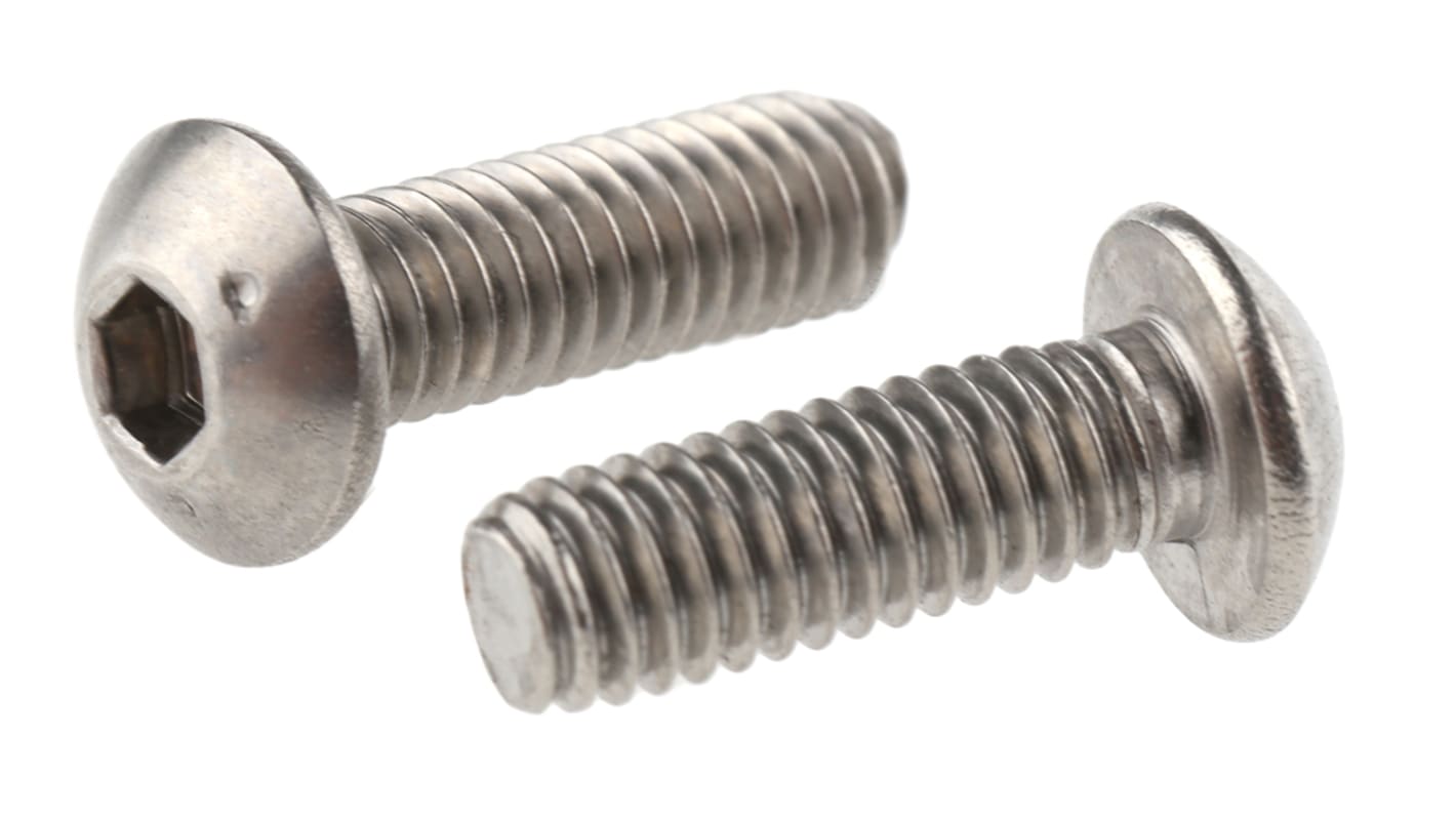 RS PRO Plain Stainless Steel Hex Socket Button Screw, ISO 7380, M4 x ...
